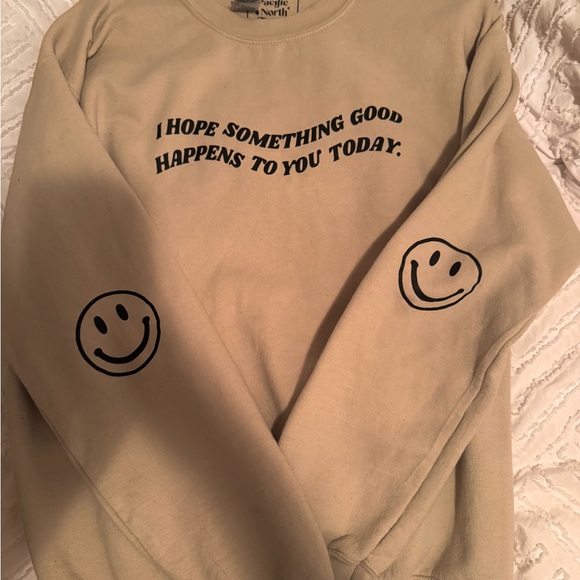 Sweaters | Beige Sweatshirt With Positive Message And Smiley Faces ...